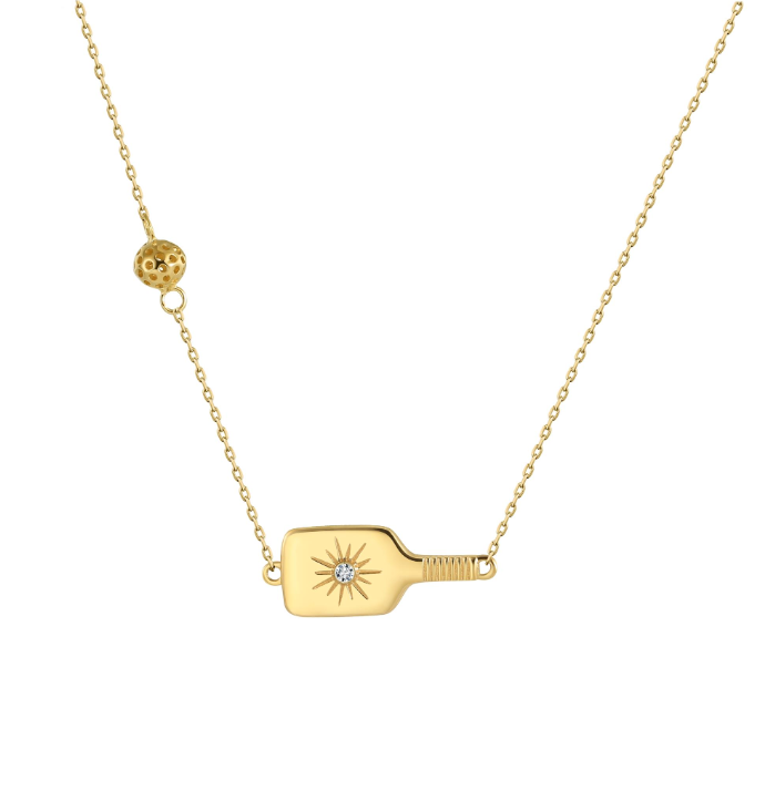 Pickleball Dinker FINE Necklace Solid 14k Gold with Diamond ...